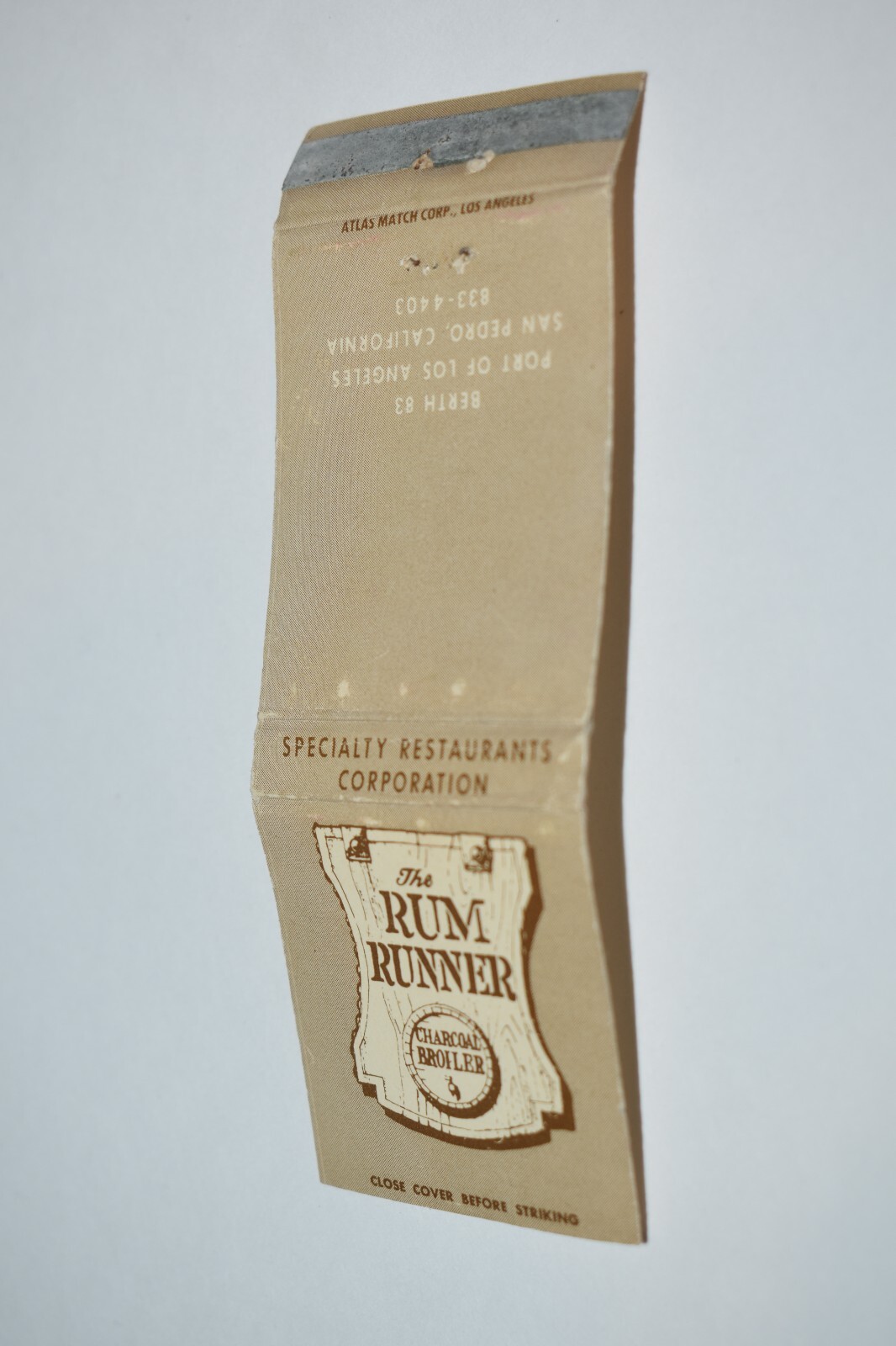 The Rum Runner Restaurant San Pedro California 20 Strike Matchbook ...