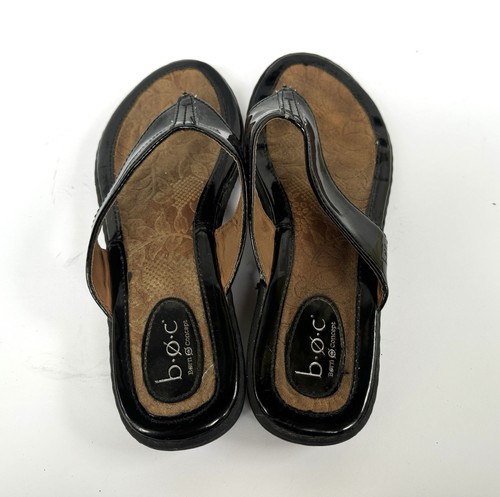 BOC Born Concept Sandals Womens 9M Black Patent Leather Slip On Thong ...