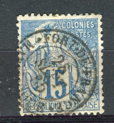 FRENCH COLONIES; 1885 classic 15c. used value POSTMARK Fort.de. France ...