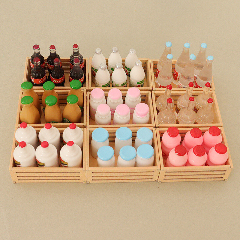 1Set 1:12 Dollhouse Miniature Milk Bottle W/Frame Drink Holder Kitchen ...