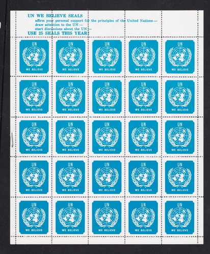 1958 UN We Believe Seal Sheet of 25 MNH Complete | eBay