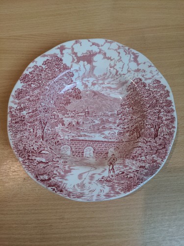 VINTAGE CROWN DUCAL BRIDGE SCENES BURGUNDY/RED IRONSTONE BOWL MADE IN ...