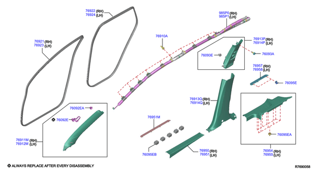 Genuine Nissan Garnish W/Shield Pillar Upr Rh 769136TA0A OE for sale ...
