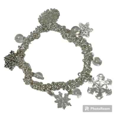 Silver Toned Christmas Snowflake Stretch Bracelet | eBay