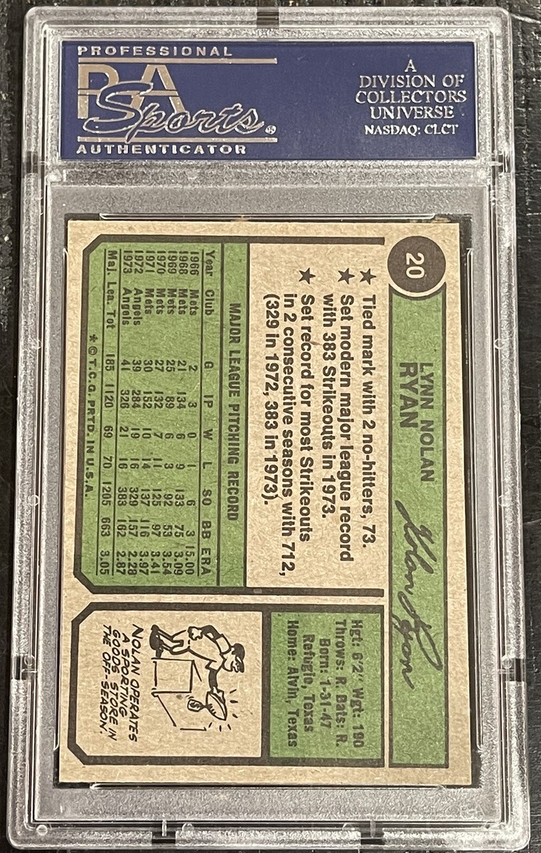 1974 Topps NOLAN RYAN PSA 8 NM-MT Vintage #20 California 1974 Topps NOLAN RYAN PSA 8 NM-MT Vintage #20 California