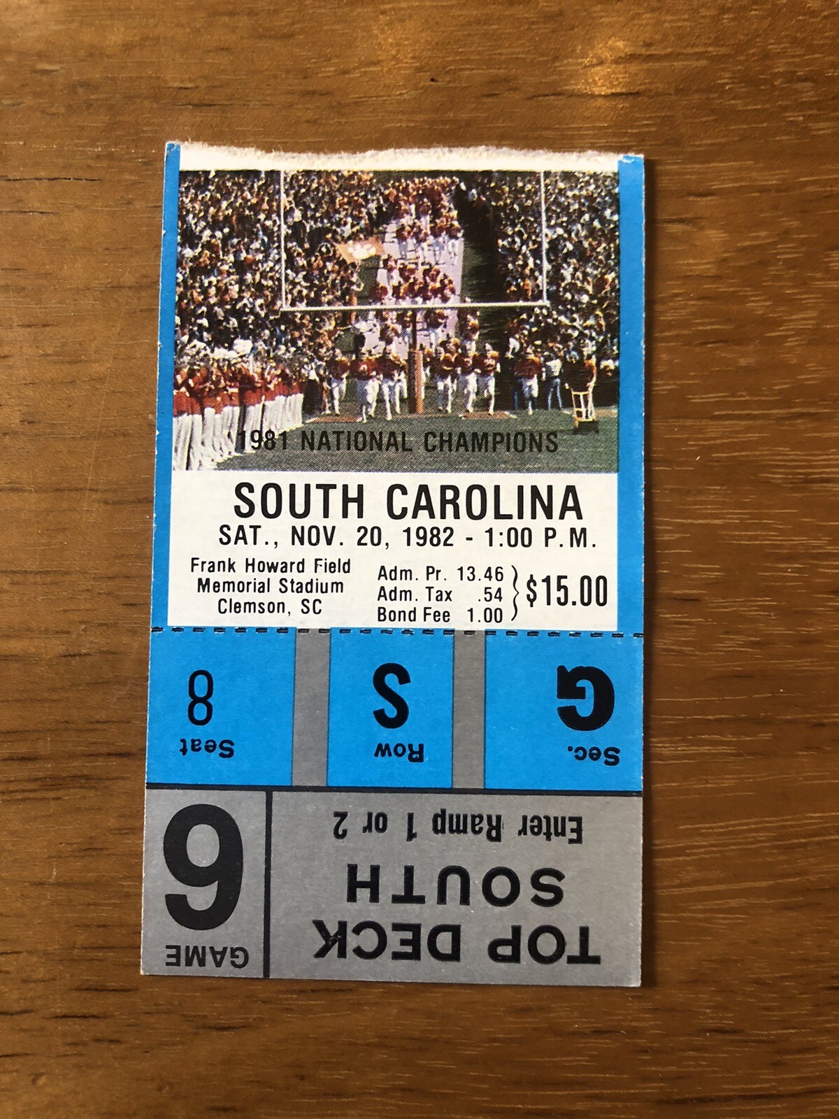 1982 Clemson Tigers vs. South Carolina Gamecocks Football Ticket Stub ...