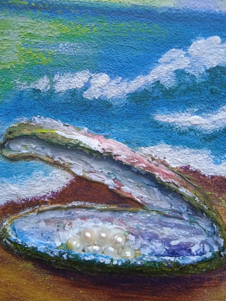 Original Art Paintings Seascape.Pearls in a clam shell.Relief ...