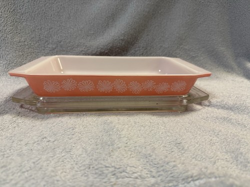 Vintage Pyrex PINK DAISY 1 1/4 Quart Rectangle Space Saver 548-B with ...