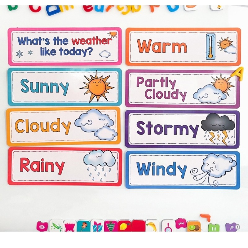 16Sheet Educational Weather Vocabulary Flashcards Kid Early Learning ...