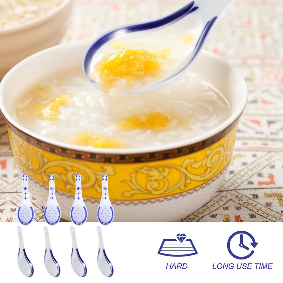 8pcs Ceramic Spoons Restaurant Tableware Chinese Style Small Soup ...
