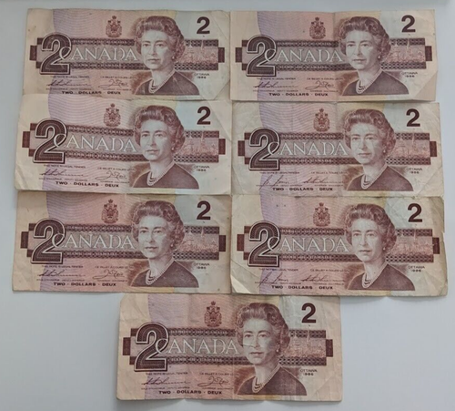 1986 Canada $2/Two Dollar Bill/Banknote Decent Grade. ONE RANDOM BILL ...