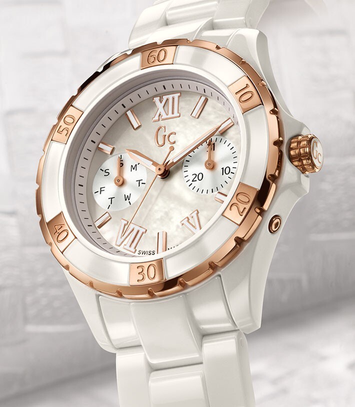 Guess Collection GC Women's Sport XL-S Glam Ceramic Pearl White Rose Gold Watch | eBay