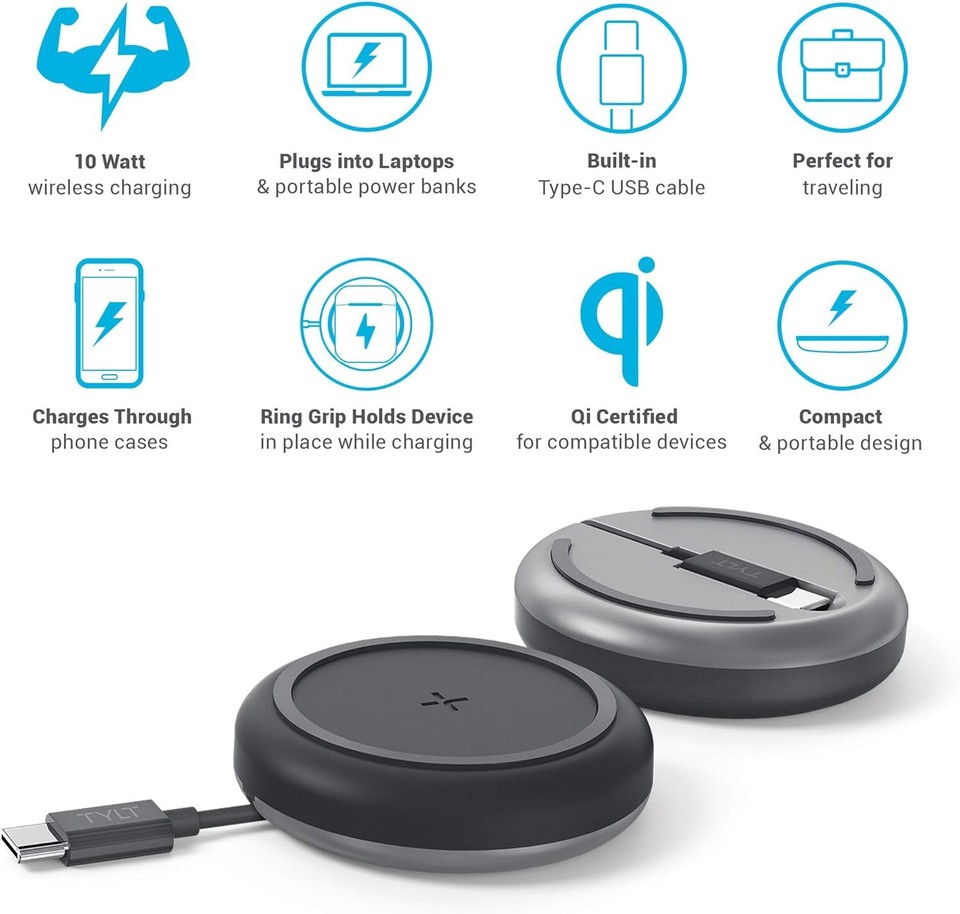 Tylt Medallion Portable Wireless Charging Pad Compact Wireless Charger ...