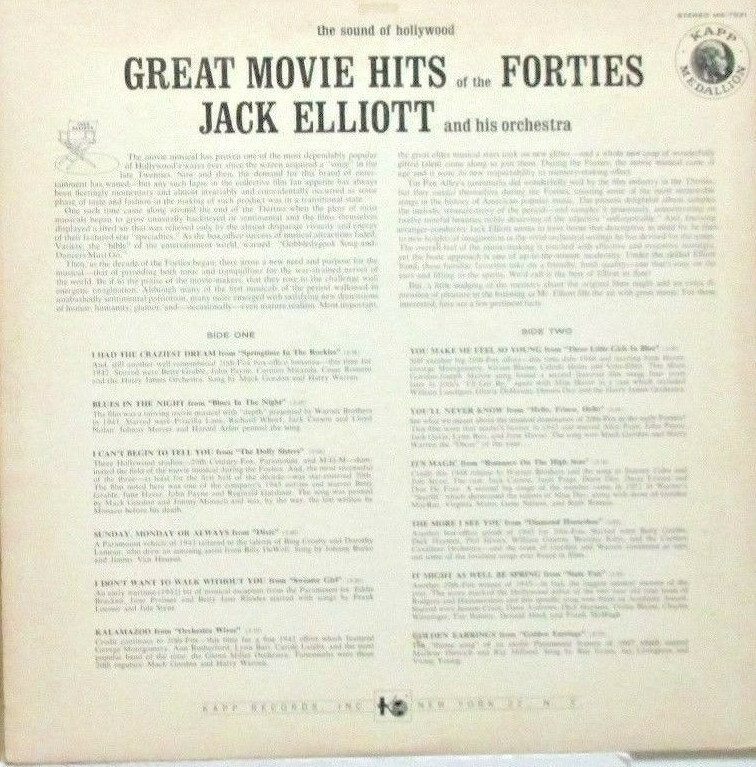 GREAT MOVIE HITS OF THE FORTIES 33 VINYL LP EX - JACK ELIOTT AND HIS ...