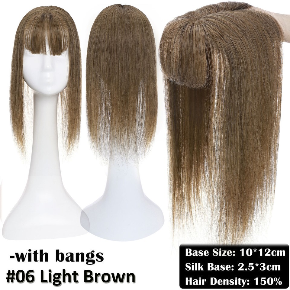 Natural Topper Hairpiece Clip In REMY 100% Human Hair Silk Base Toupee ...