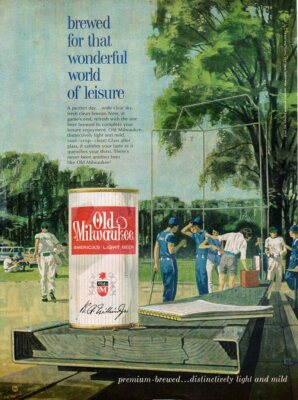 Vintage advertising print Alcohol beer Old Milwaukee Baseball game art ...