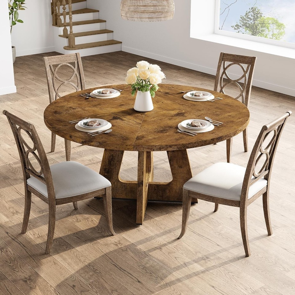 47'' Large Dining Table for 4-6 Person Round Wooden Kitchen Table (No ...