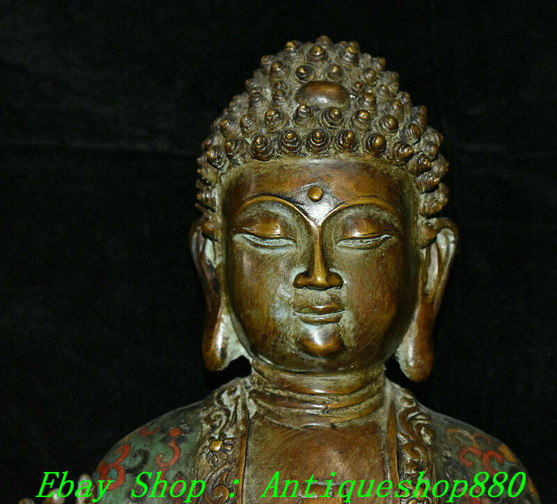 17" Old China Marked Purple Bronze Cloisonne Sakyamuni Tathagata Buddha ...