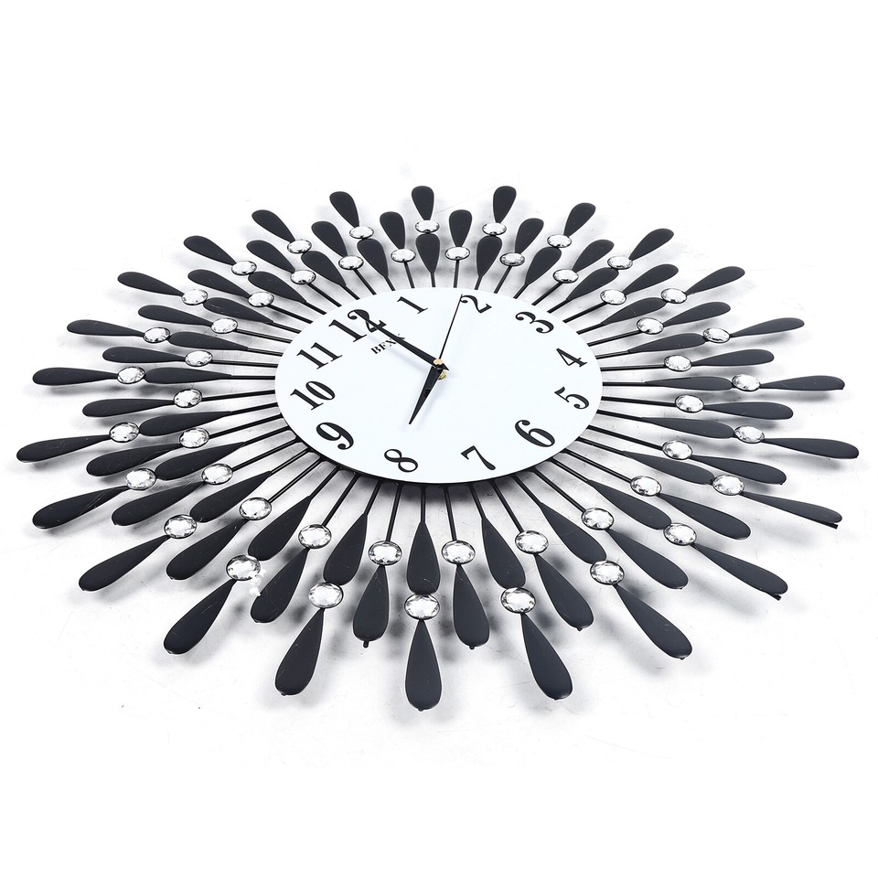Luxury Large Wall Clock 3D Metal Living Room Feather Wall Watch Home ...