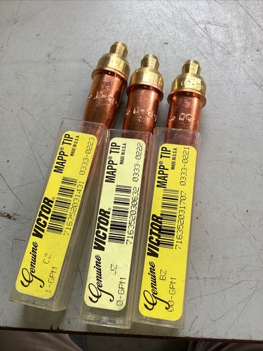 3 Victor Mapp Cutting Torch Tip Sizes GPM-00,#0,#1 ,#0333-0221,0222 ...
