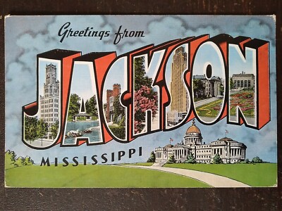 Greetings from Jackson, MS, Landmarks in Letters w/ Key - Linen, 1930s ...