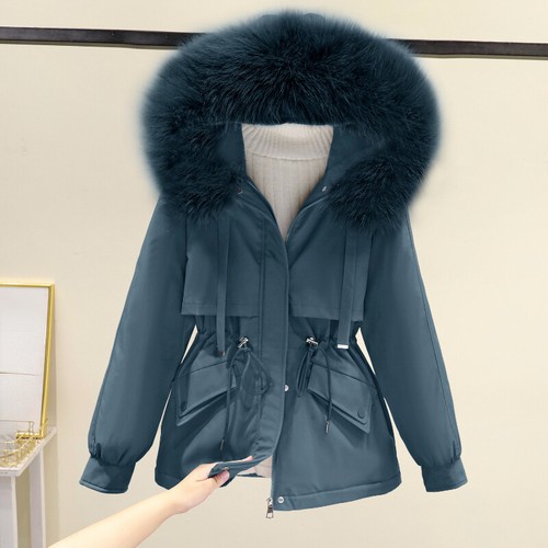 Lady Faux Fur Fleece Lined Padded Coat Hooded Tunic Drawstring Parka Ski Jacket | eBay