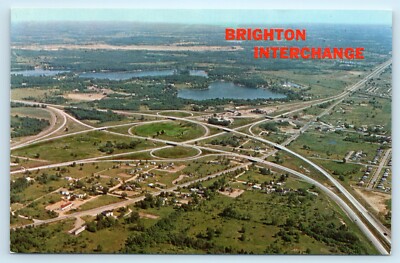 POSTCARD Brighton Interchange Expressway Michigan US 23 I-96 Island ...