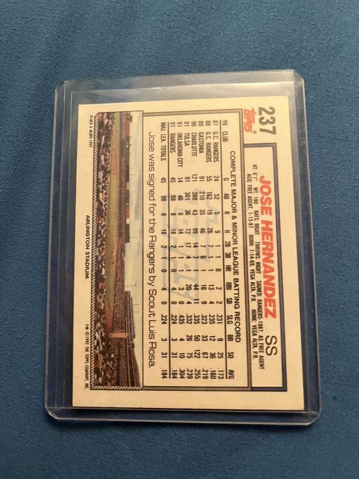1992 TOPPS #237 Jose Hernandez Rangers | eBay