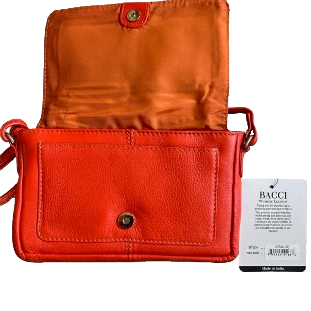 Bacci Small Leather Orange Crossbody Handbag, Purse | eBay