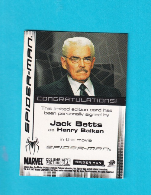 Spider-Man 2007 Upper Deck Movie autograph card Jack Betts - Henry ...