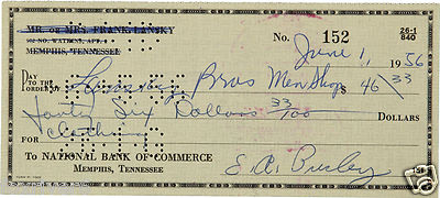 ELVIS PRESLEY Signed Cheque / Check - Singer / Musician / Actor 1956 ...