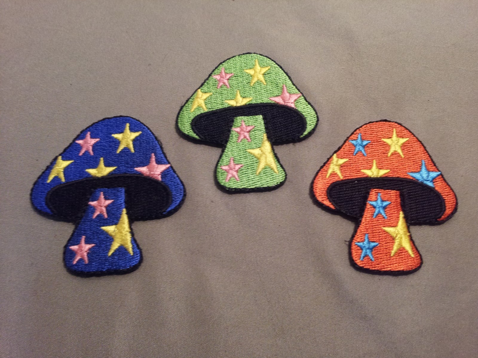 mushroom embroidered patches 3 different colors to choose. | eBay