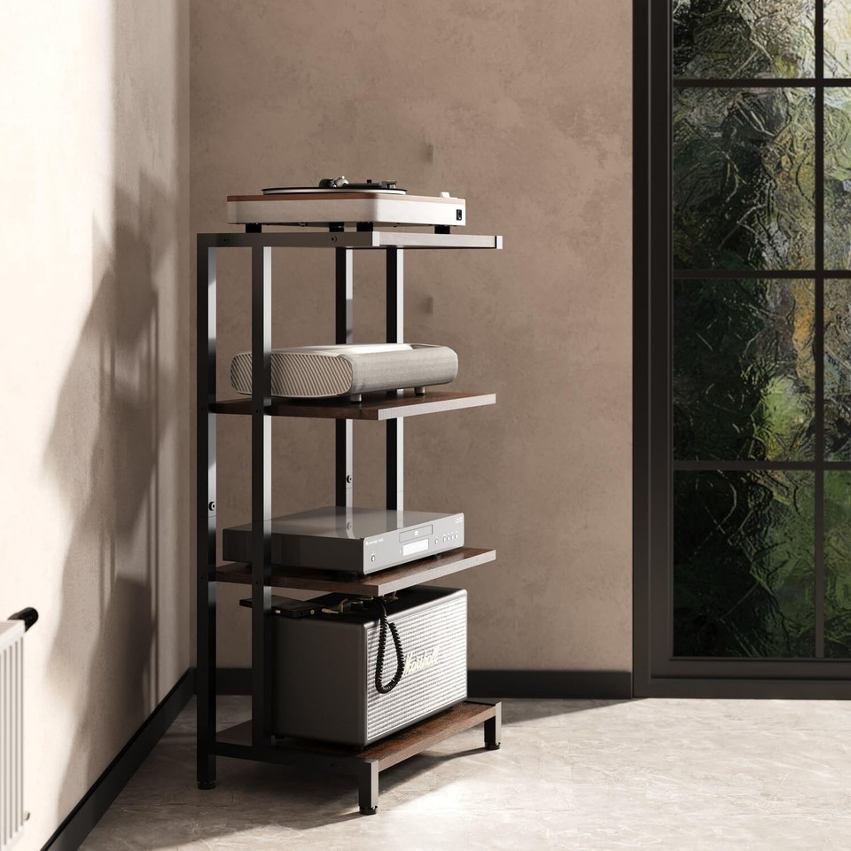 4-Tier Media Stand Corner Shelf Wooden Component Cabinet Stereo Audio ...