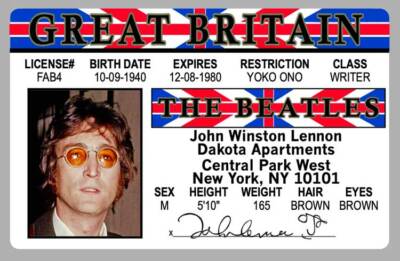 John Lennon ID Card Novelty Drivers License The Beatles Rock Music | eBay