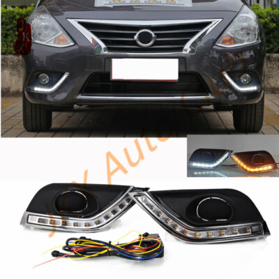 Pair LED DRL Daytime Running Light W/Turn Signal Lamp For Nissan Versa ...
