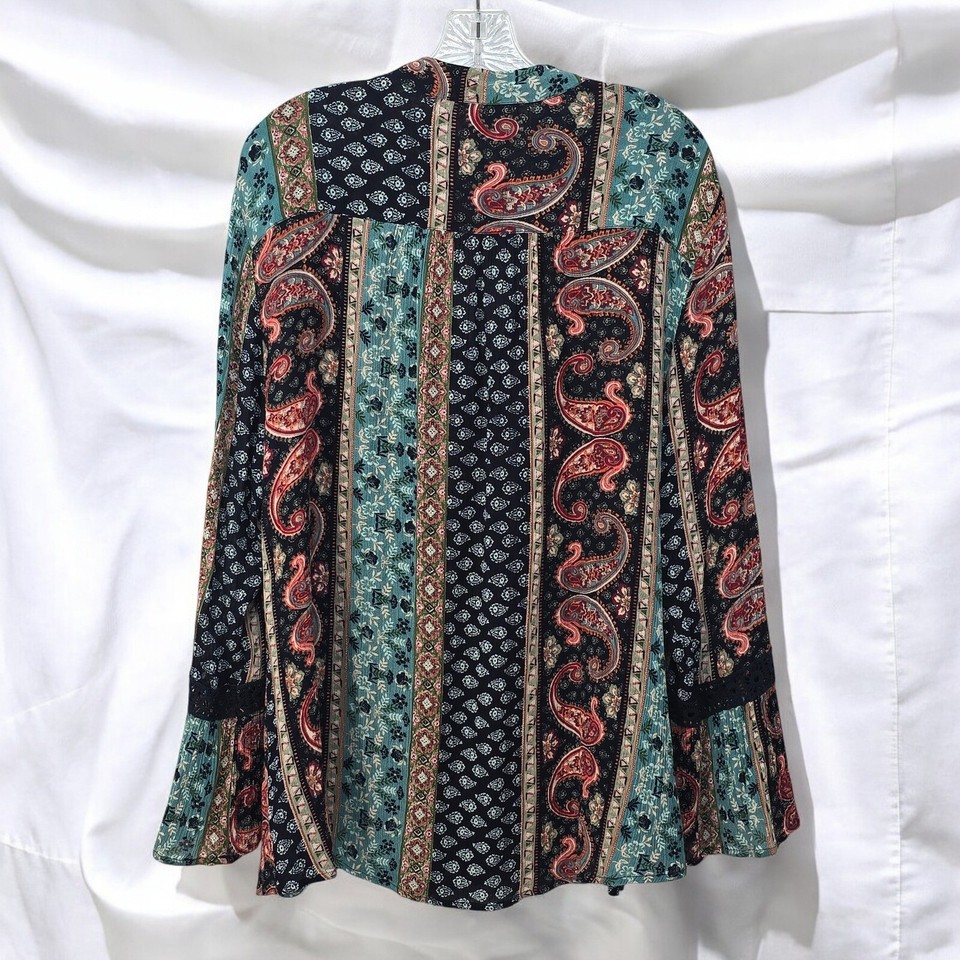 American Rag Cie Peasant Top Paisley Print Color Block Bell Sleeve ...
