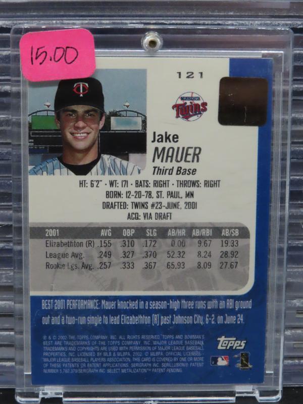 2002 Bowman's Best Jake Mauer Blue Rookie Auto Autograph RC #121 Twins ...