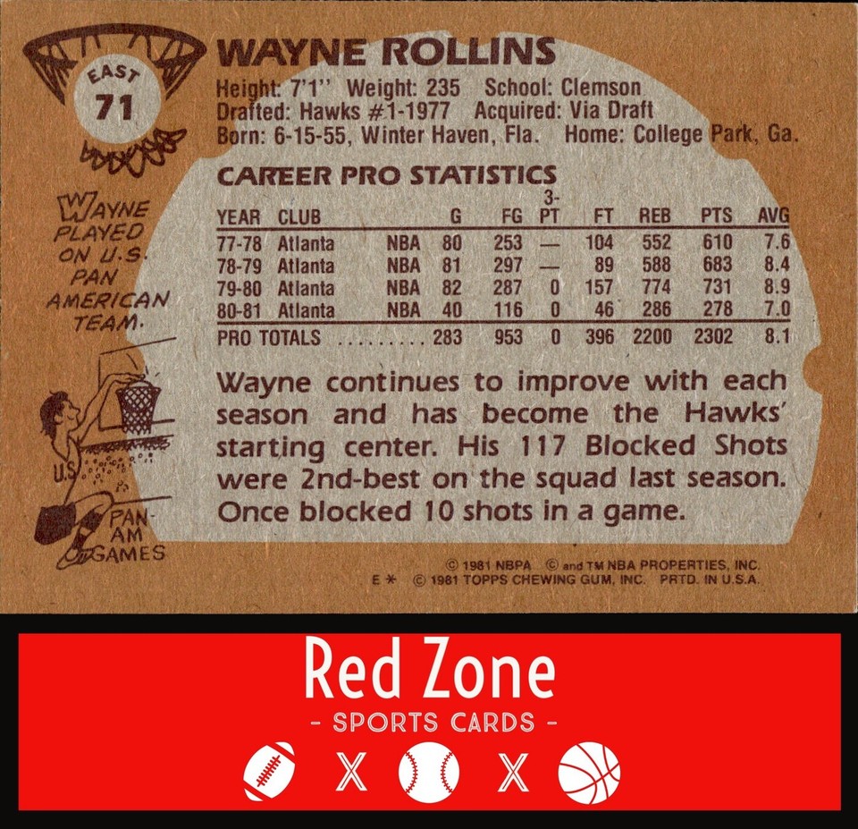 1981-82 Topps - #E71 Wayne Rollins NM | eBay