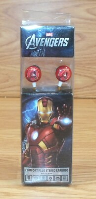 Genuine Marvel Avengers 3.5mm Jack Iron Man Red Ear Buds in Box **READ ...
