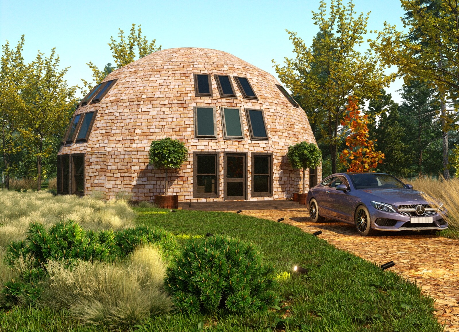 MOON HOUSE 45' DIAM DOME FRAMING KIT 2345 sq.ft WOOD PREFAB DIY HOME ...