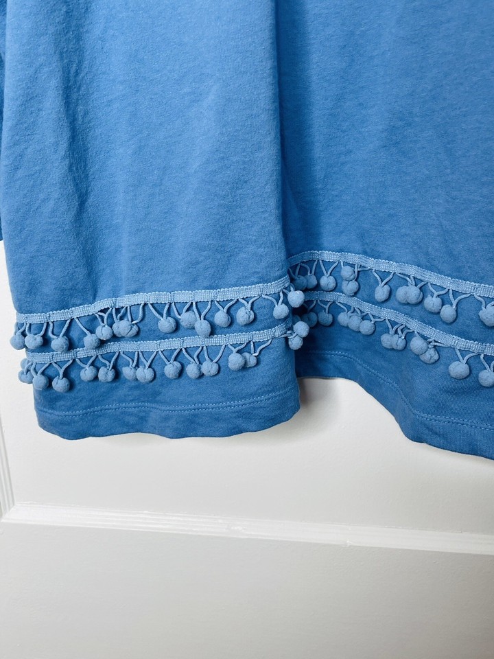 Woman Within Knit Sweater Womens Sz 2X 26/28 Pom Pom Blue Long Sleeve ...