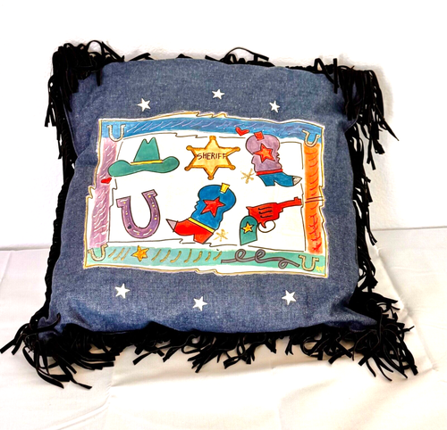 Tooth Fairy Pillow Child's Cowboy Cowgirl Theme Hand Painted Fringed-14 ...