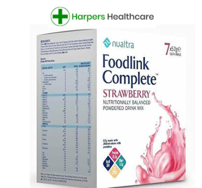 4 x Nualtra Foodlink Complete shake Strawberry (7 x 57g) (4 boxes = 28 ...