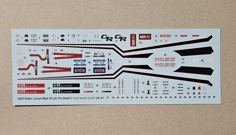 Revell 1/25 LINCOLN MARK VII LSC PRO STREET DECAL SHEET | eBay