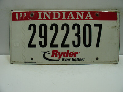 2016 Indiana License Plate 2922307 APP Ryder Ever better Vintage 11261 ...