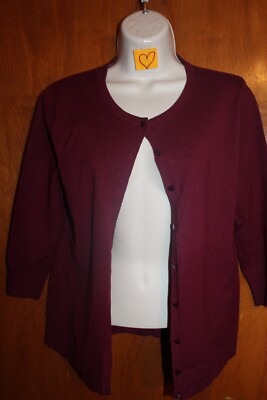 EMALINE Petite Small CARDIGAN SWEATER (plum purple; lightweight; button ...