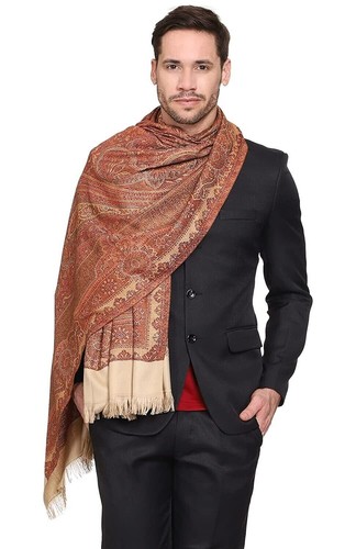 Men's Kashmiri Paisley Design Woven Poly Wool Blend Shawls Stole Wrap ...