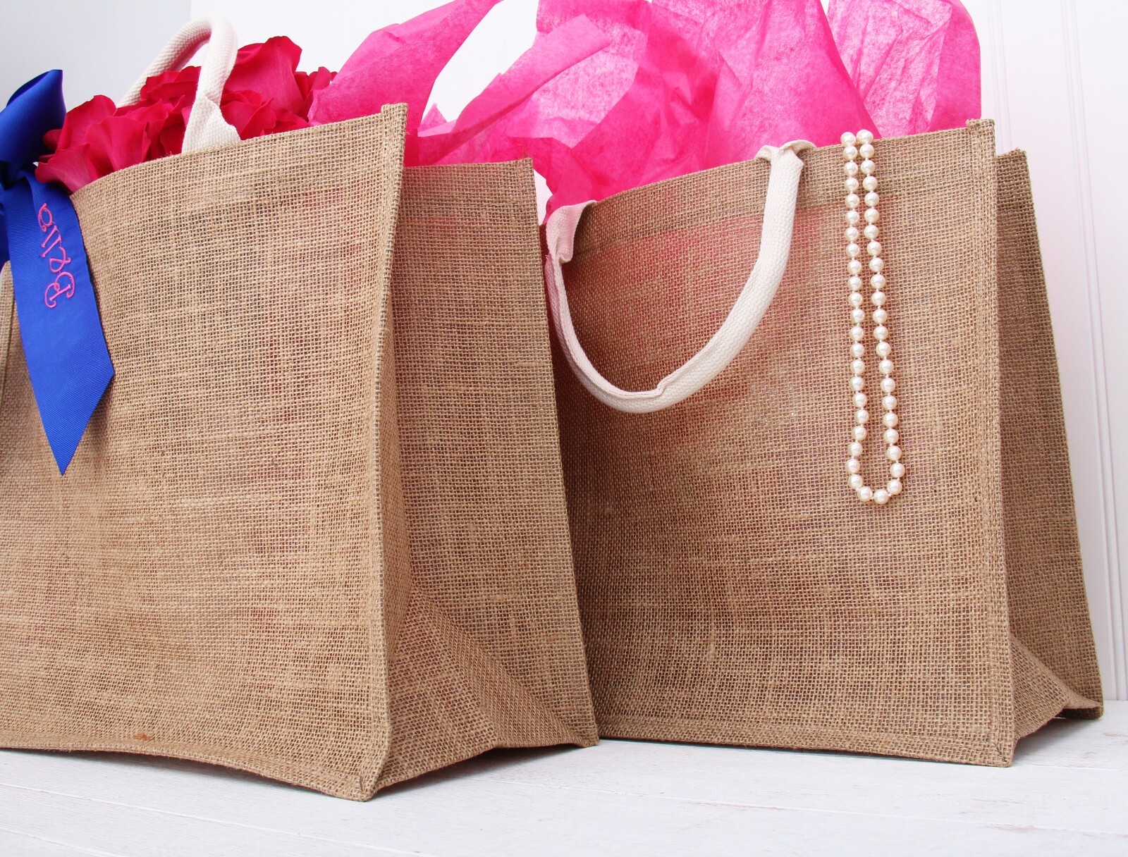 Threadart Jute Tote Bags Fine Burlap Reusable Bridal Shopping Beach ...