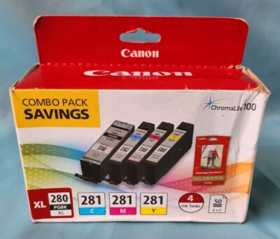 NEW Canon Combo Pack 280XL Black 281 Tri-Color Ink Cartridges & Photo ...