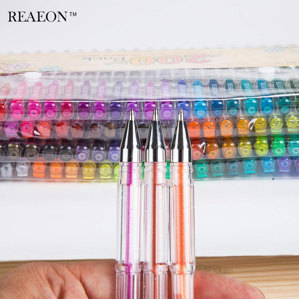 200 Gel Pens Set Glitter Metallic Neon Individual Colors for Kids Adult ...